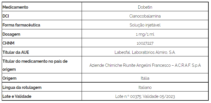 Infarmed autoriza o uso excecional do medicamento Dobetin | Netfarma